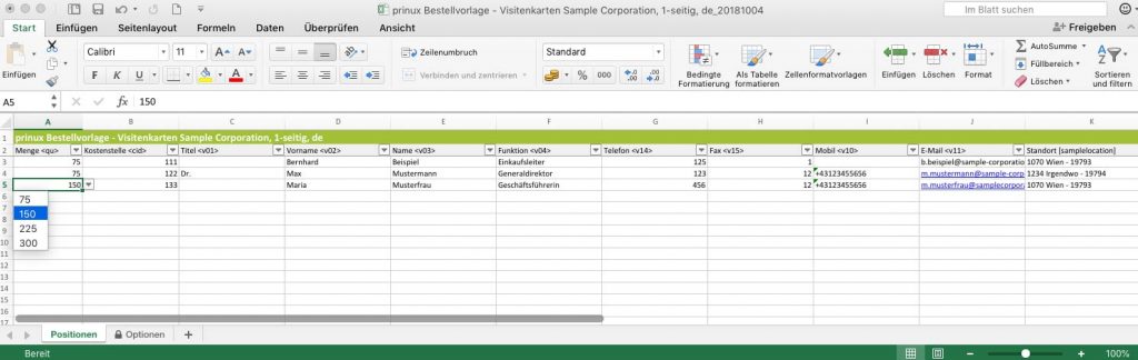 New: Excel upload for bulk orders of business cards | prinux